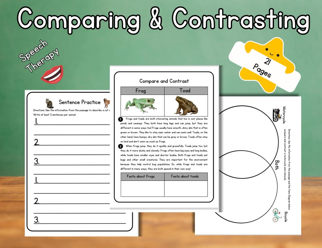 Printable Comparing and Contrasting Speech Therapy Worksheets Pack | 21 ...