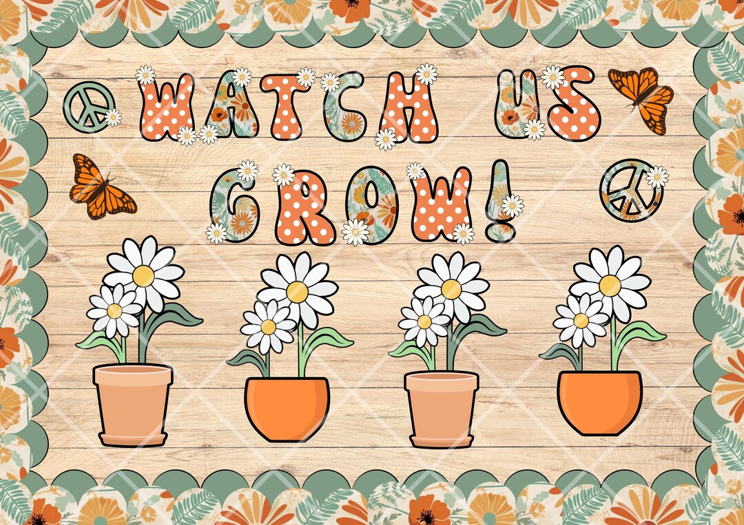 Watch Us Grow Classroom Bulletin Board Set | Boho Floral Design ...