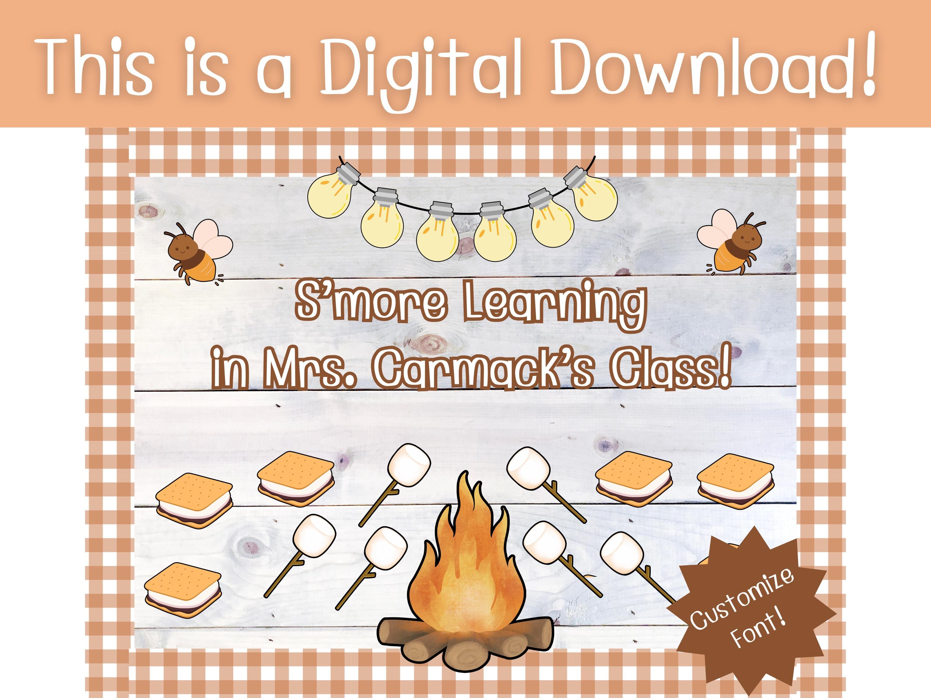 Camping Classroom Bulletin Board Set: S'mores Theme, Customizable Font ...