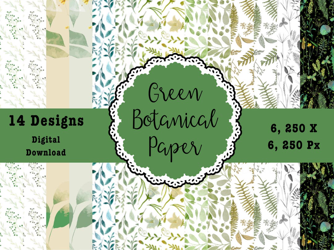 Green Botanical Digital Paper Collection 14 Seamless Patterns Journal ...
