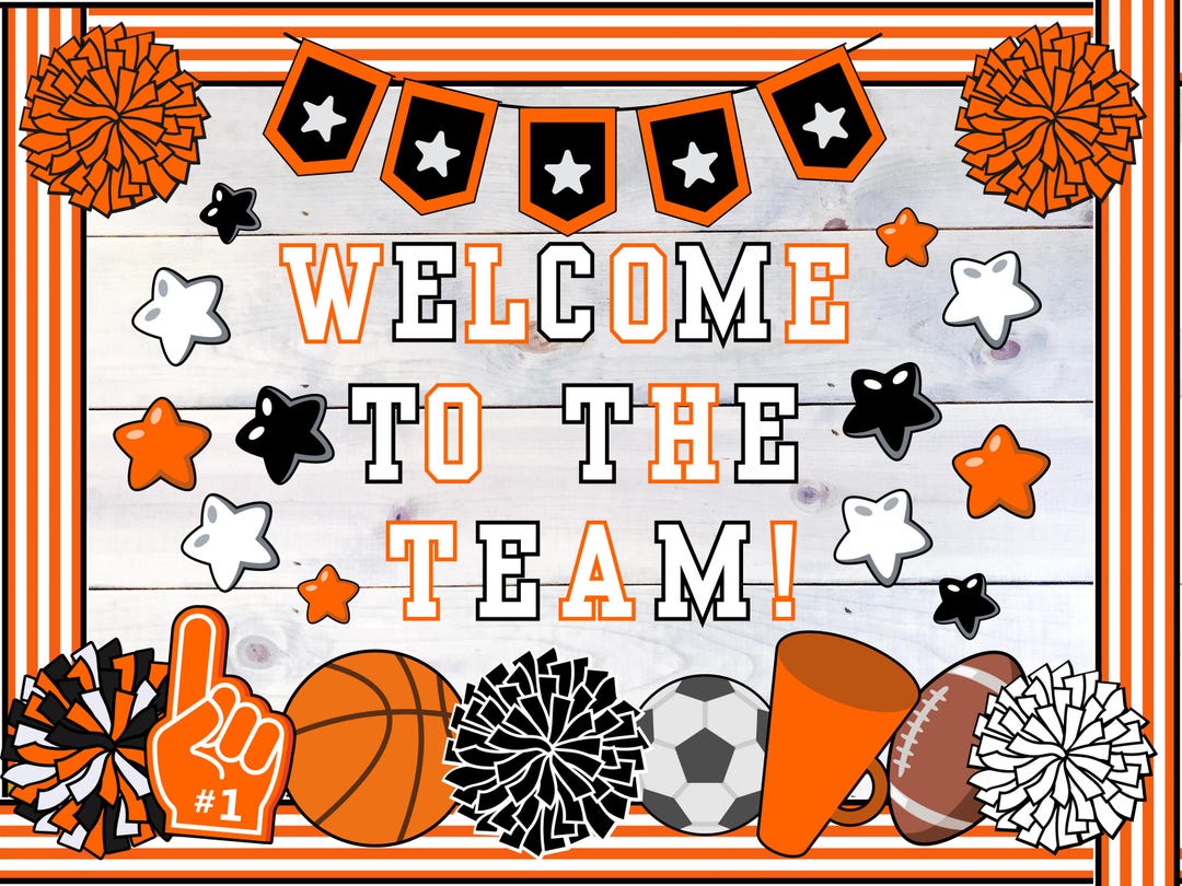 Sports Team Welcome Bulletin Board: Orange, Black, and White (digital ...
