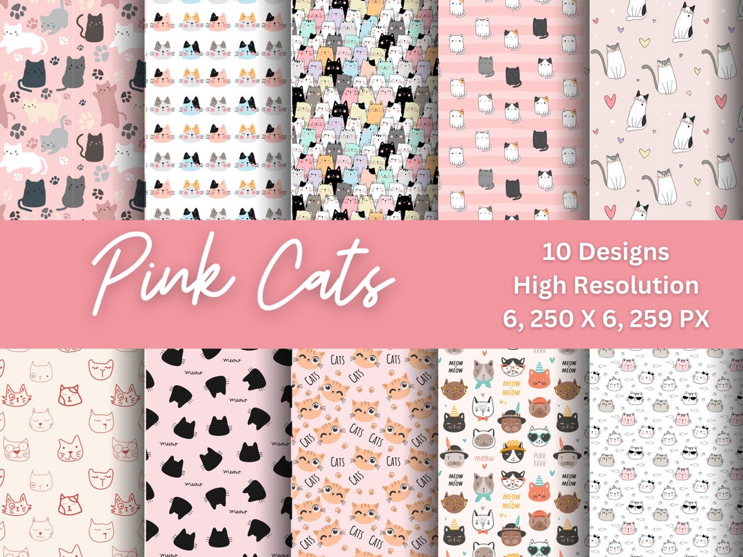 Kawaii Cat Digital Papers | Pink Cat Patterns | Cute Cat Scrapbook ...