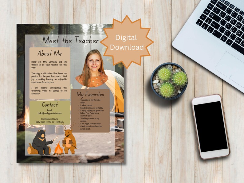 Buy Camping Themed meet the Teacher Canva Template Customizable ...