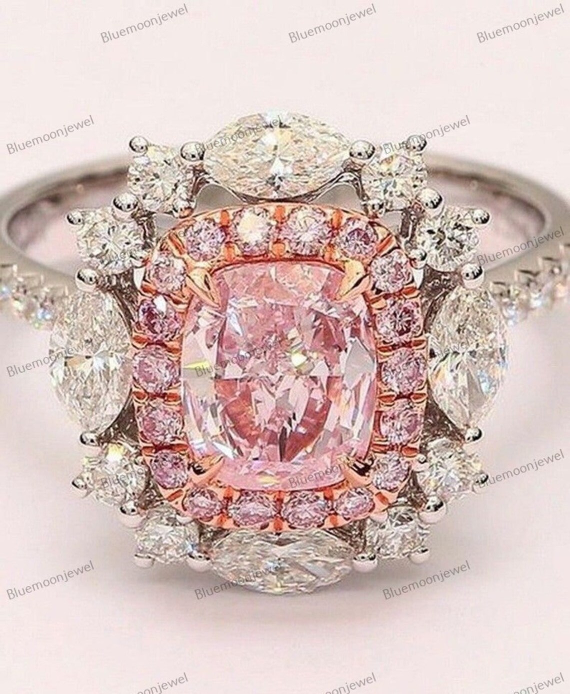 Pink Diamond Ring Elongated Cushion Cut Diamond Engagement - Etsy