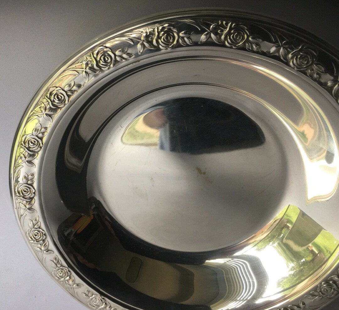 Reed & Barton Silver Plate Classic Rose Accent Round Serving Dish Bowl ...