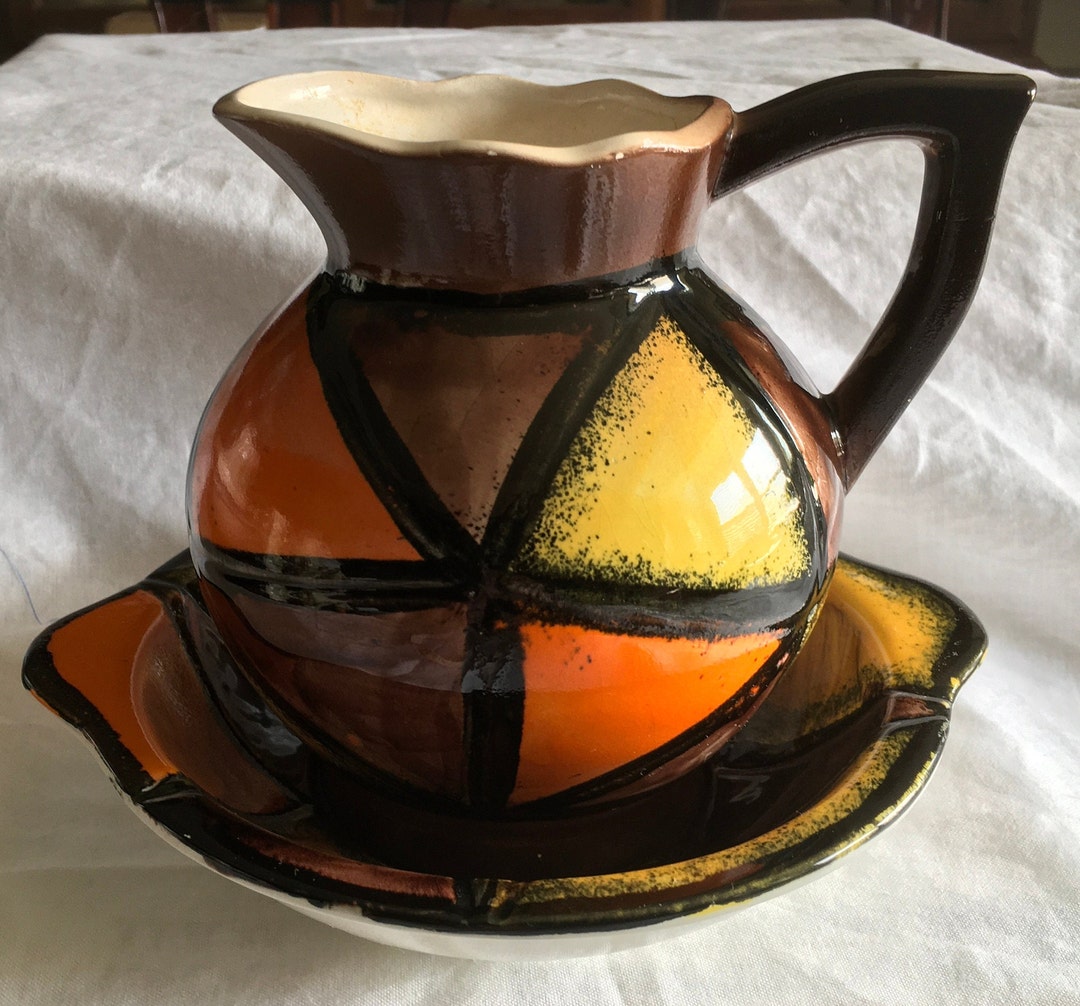 Tilso Japan Colorama Giftware Hand Painted Ceramic Pitcher and Bowl ...