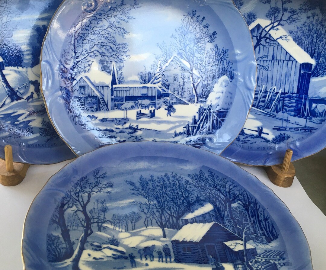 SET of 4 Vintage Currier & Ives Decorative Plates Winter Landscape ...