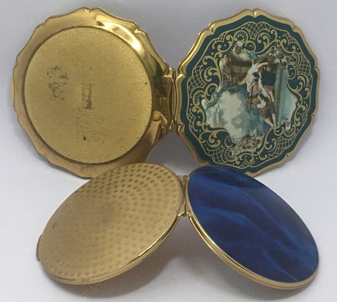 Choice Midcentury Stratton England Powder Compact Round Blue Marble or ...
