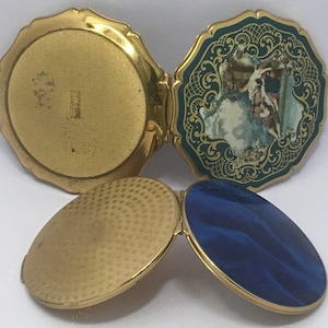 Choice Midcentury Stratton England Powder Compact Round Blue Marble or ...