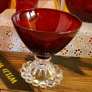Beautiful Deep Ruby Red Glass Desert Dish Bowl With Clear Pedestal Base ...
