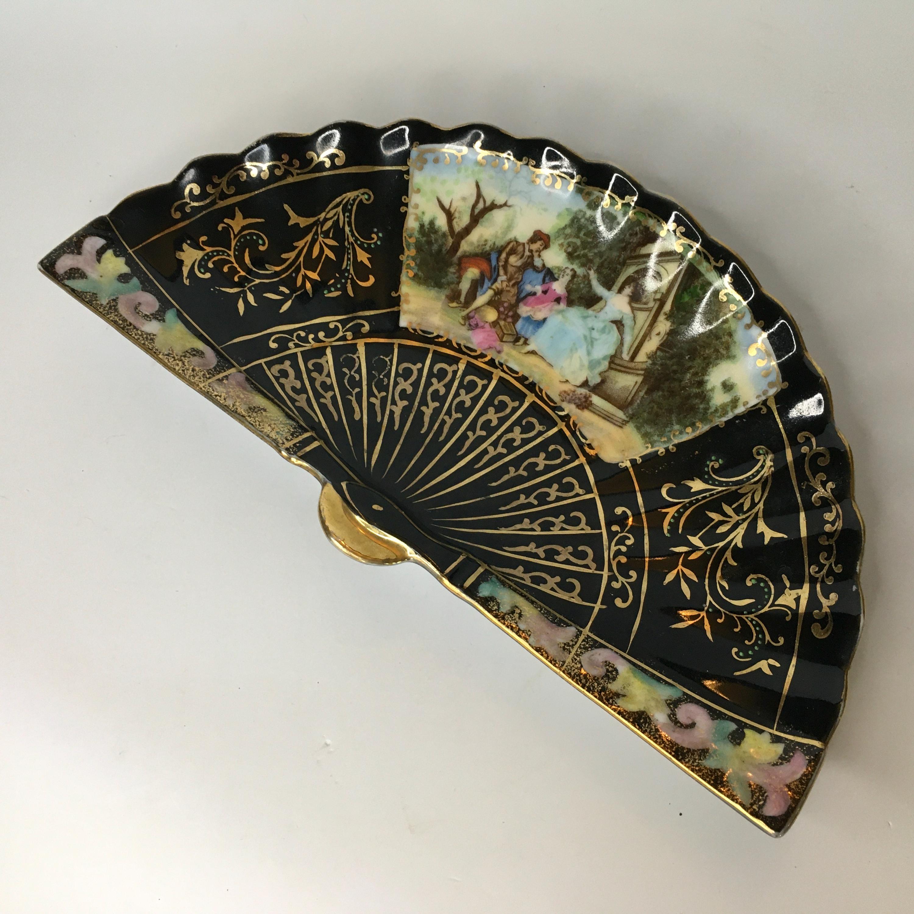 Victorian Romance Folding Fan Porcelain Shelf Wall Décor Hand Painted ...