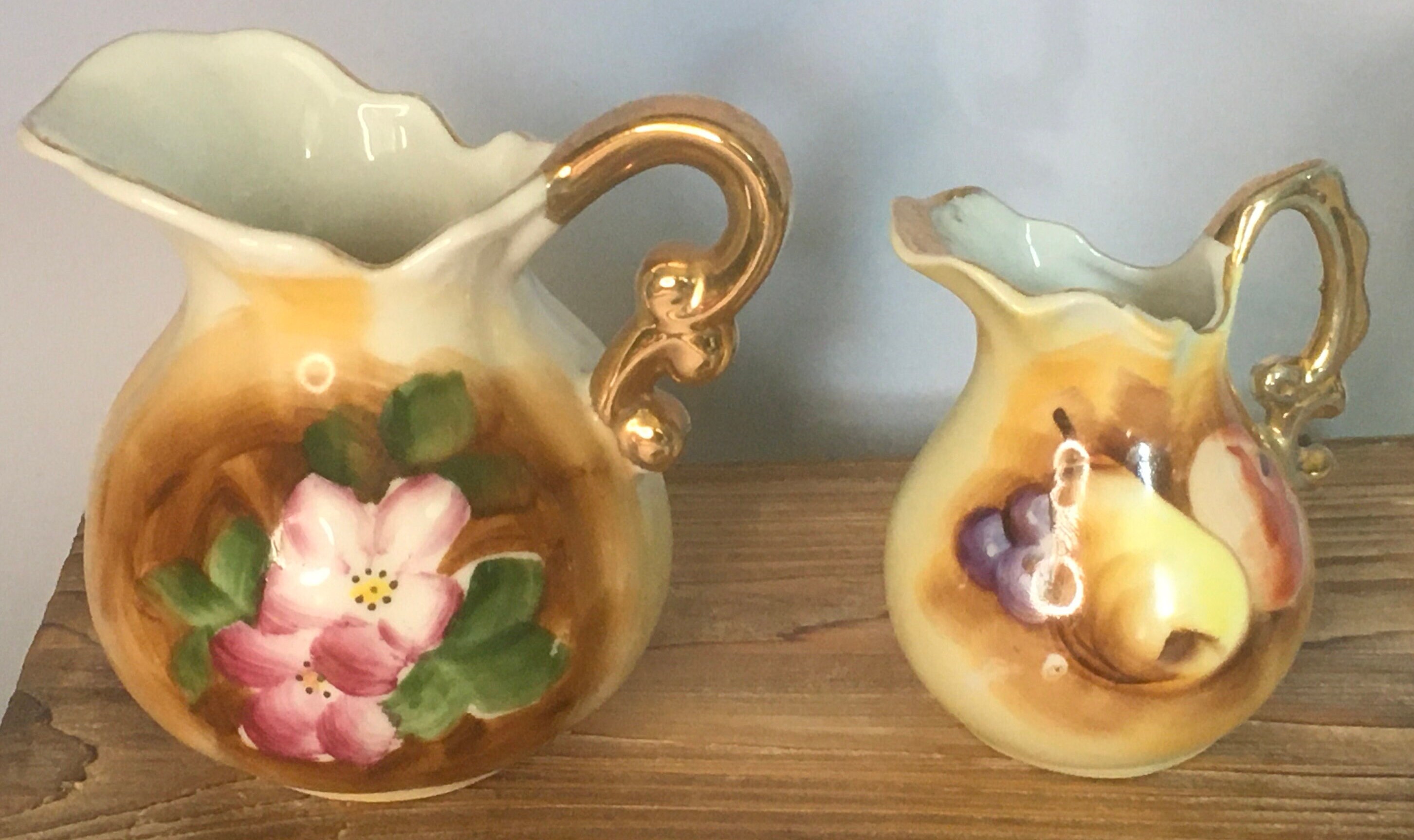 Vintage Mini Porcelain Pitcher & Basin Enesco E2359 Fruit Bowl Flowers ...