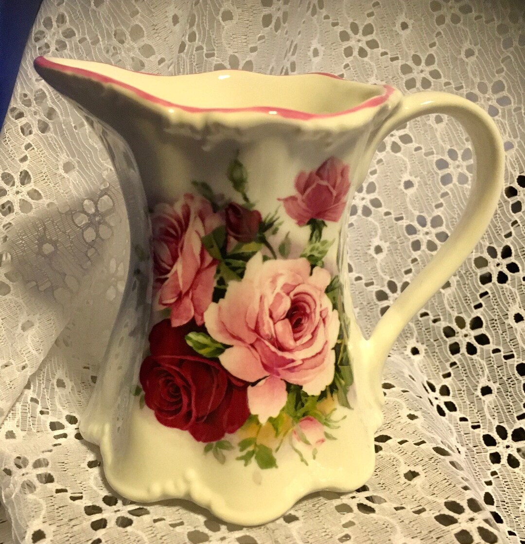St. George Fine Bone China Miniature Pitcher Creaner: Pink Red Roses ...