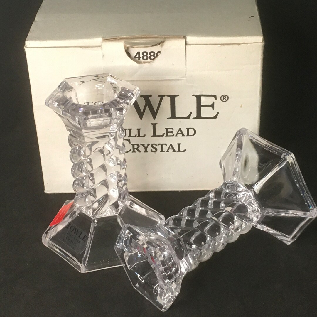 Pair New Towle Full Lead Crystal Candlestick Holders Hexagonal Column ...