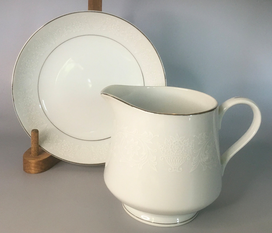 Lovelace by Crown Victoria Creamer and Shallow Bowl White on White Lace ...