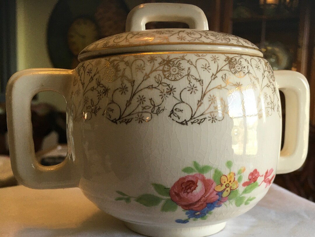Vintage Beautiful Salem China Co Porcelain Sugar Bowl W Lid Gold Trim ...