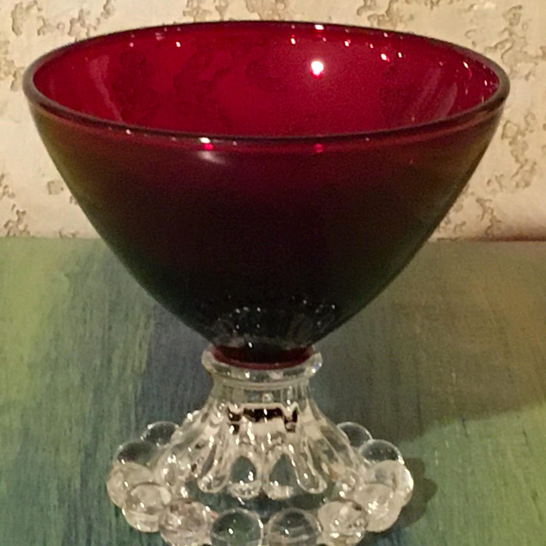 Beautiful Deep Ruby Red Glass Desert Dish Bowl With Clear Pedestal Base ...