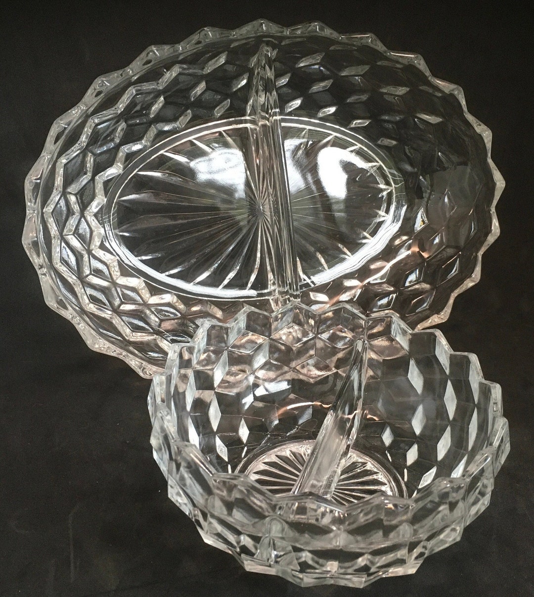 Pair Divided Relish Dish Condiment Bowl Fostoria American Clear Glass ...