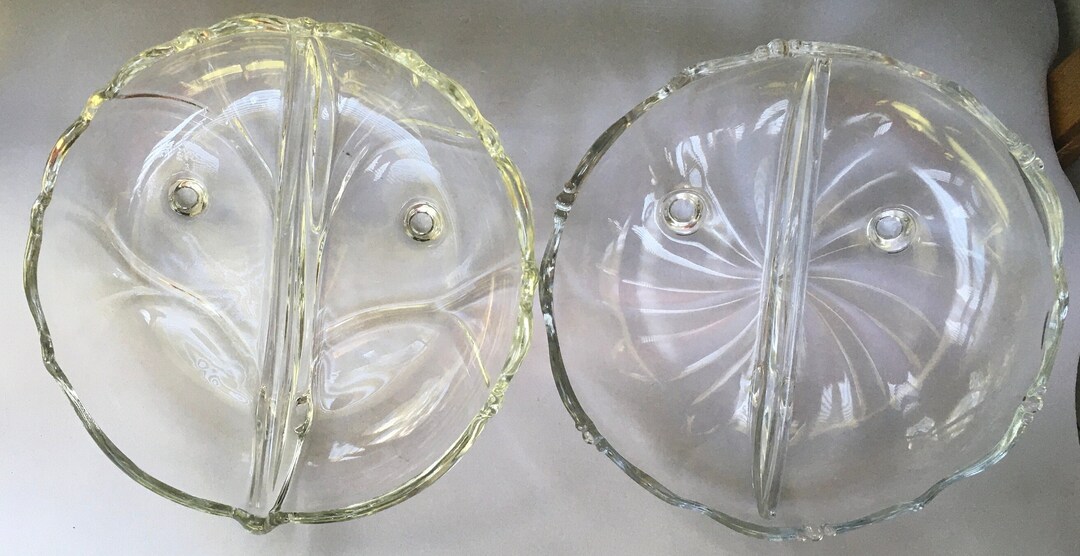 Clear Glass Footed Viking Divided Relish Dish Leaf Pattern Pinwheel ...