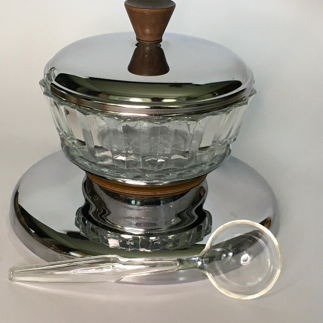 Kromex Midcentury Chrome & Glass Rotating Serving Ware Sugar Bowl ...