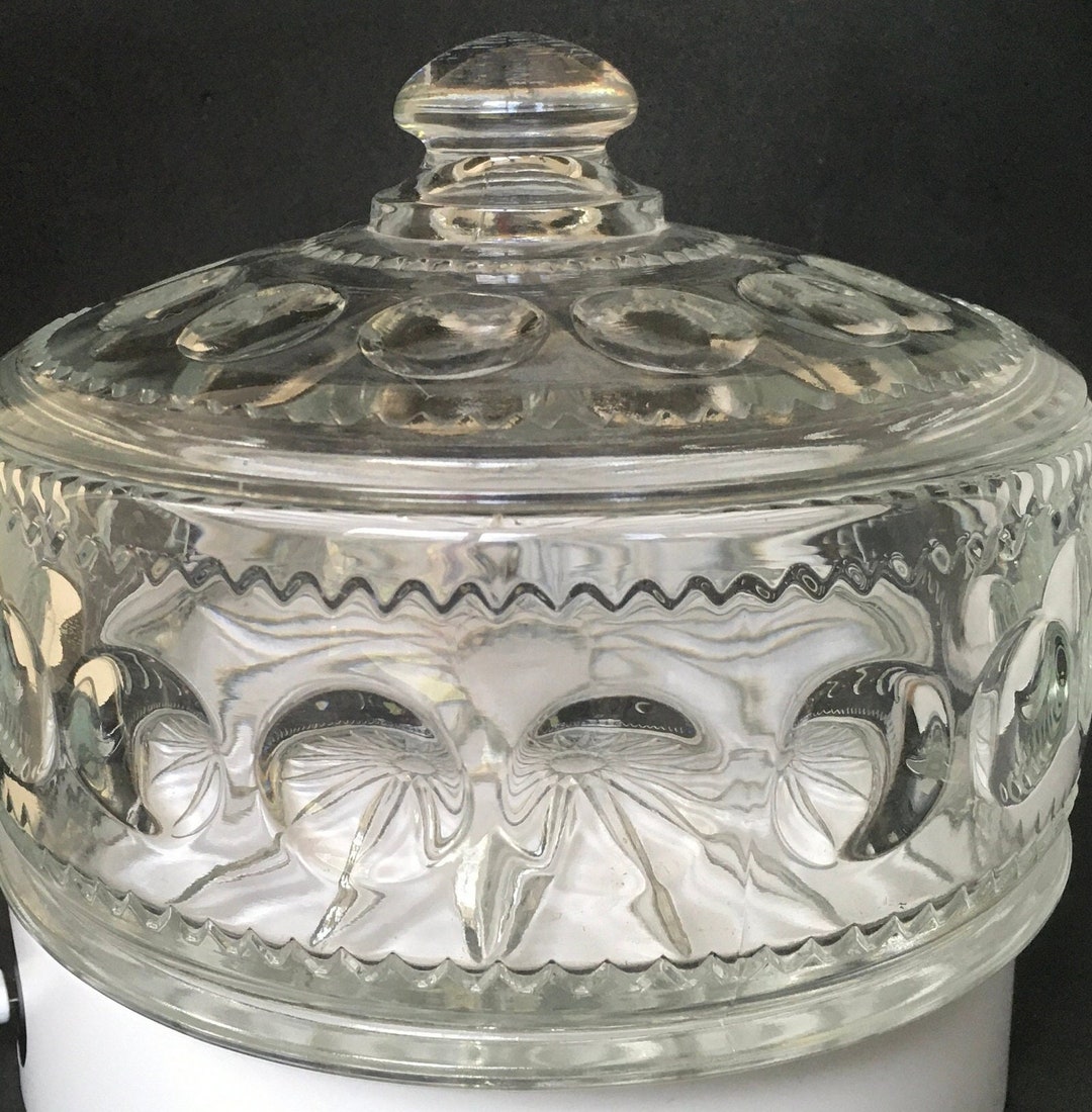 Clear Glass Indiana Glass Co Kings Crown Thumbprint Round Candy Dish ...