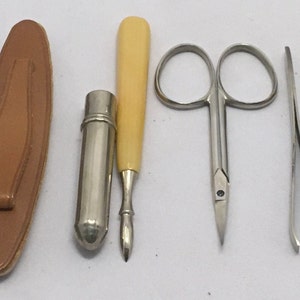 Vintage Griffon Manicure Set in Original Box Brown Rollup Brown Leather ...