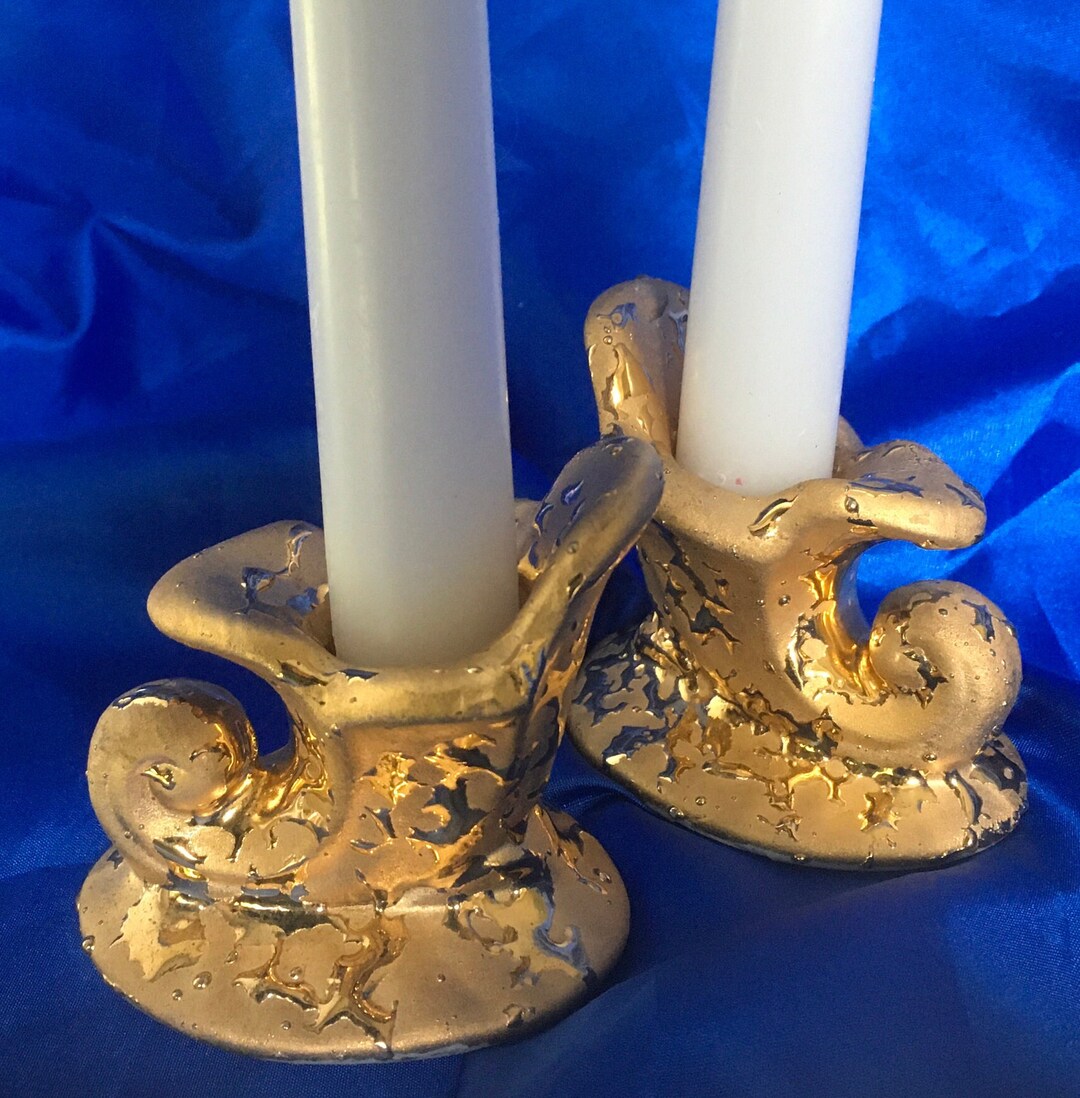 Pair Elegant Weeping Gold Cornucopia Horn Plenty Candle Stick Holders ...