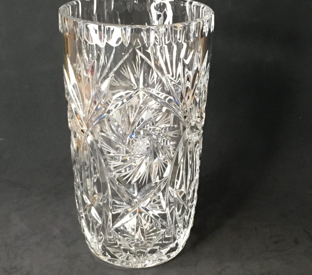 Vintage Pressed & Cut Crystal Vase Starburst Pinwheel Diamond Crimped ...