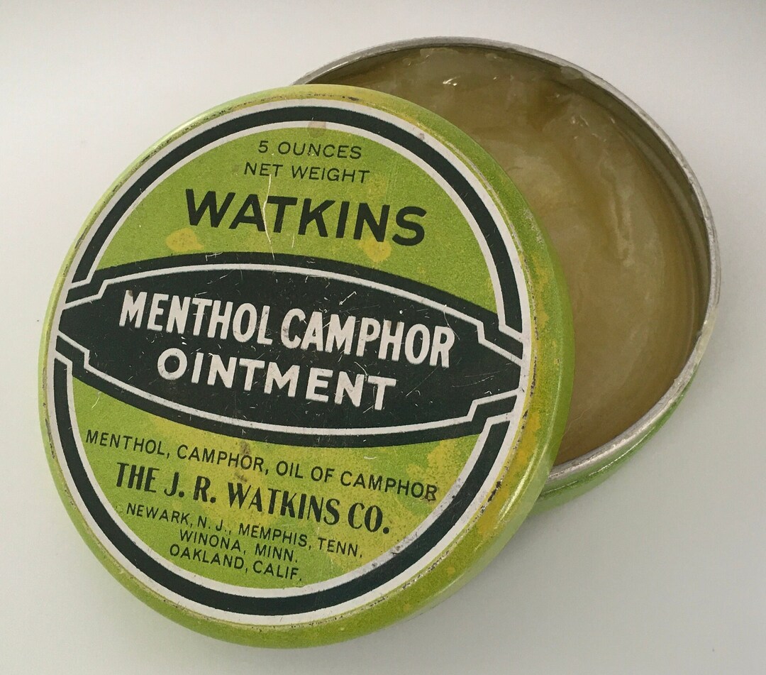 FULL Vintage Watkins Brand Menthol Camphor Ointment 5oz Green Tin Jar ...