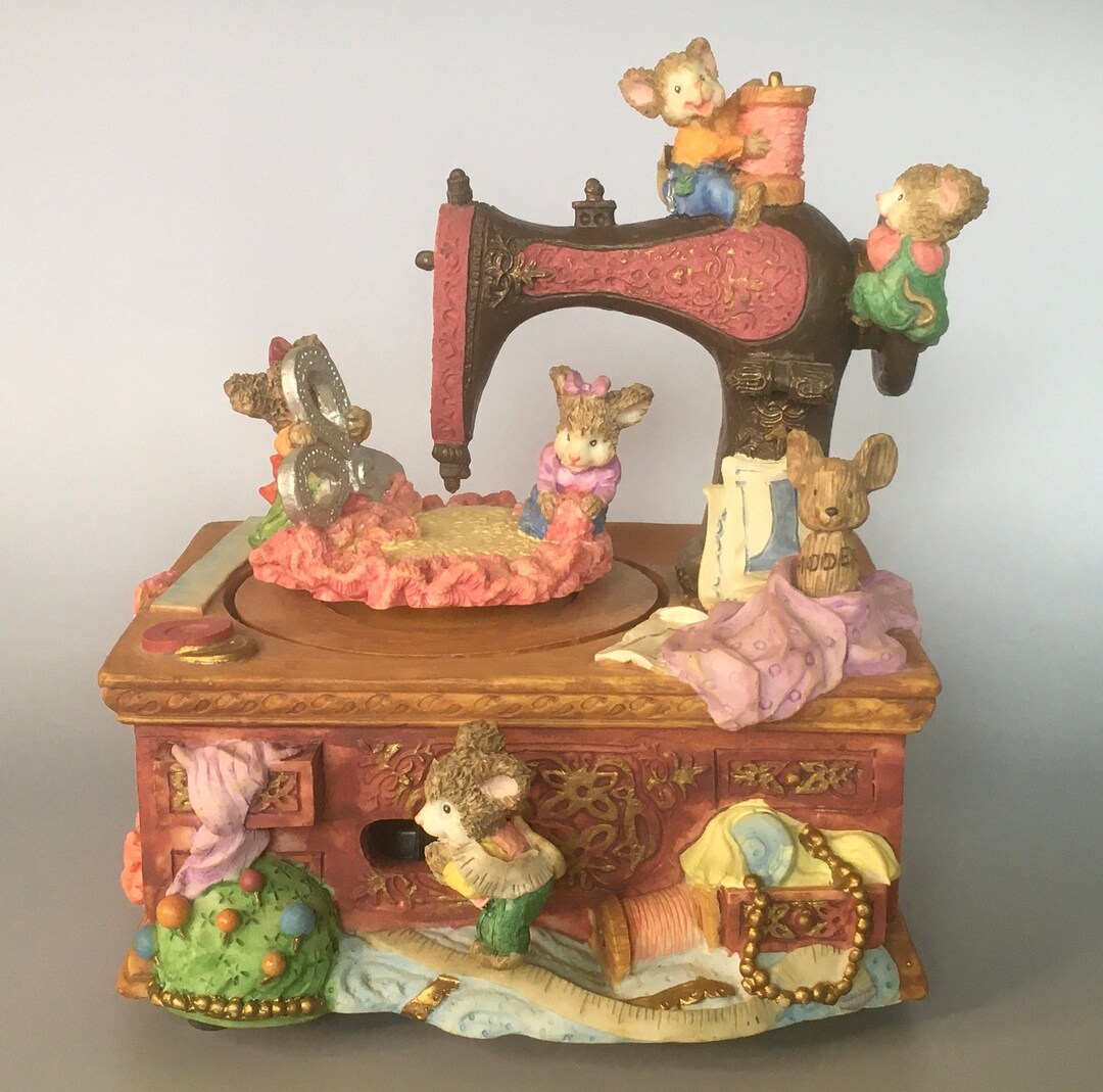 Vintage Animated Musical Figurine Music Box Sewing Machine With Mice ...