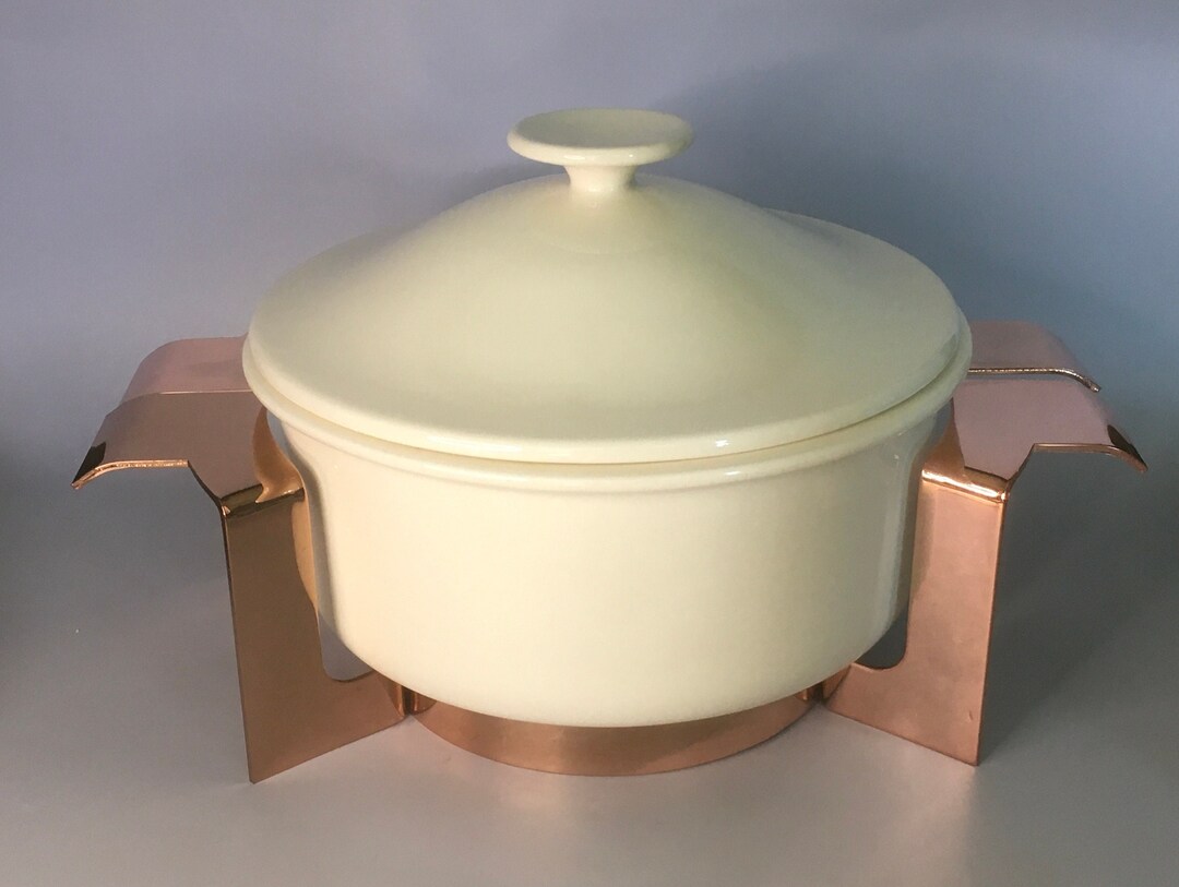 Vintage Beucler USA Porcelain Ceramic Pot With Copper Serving Stand ...