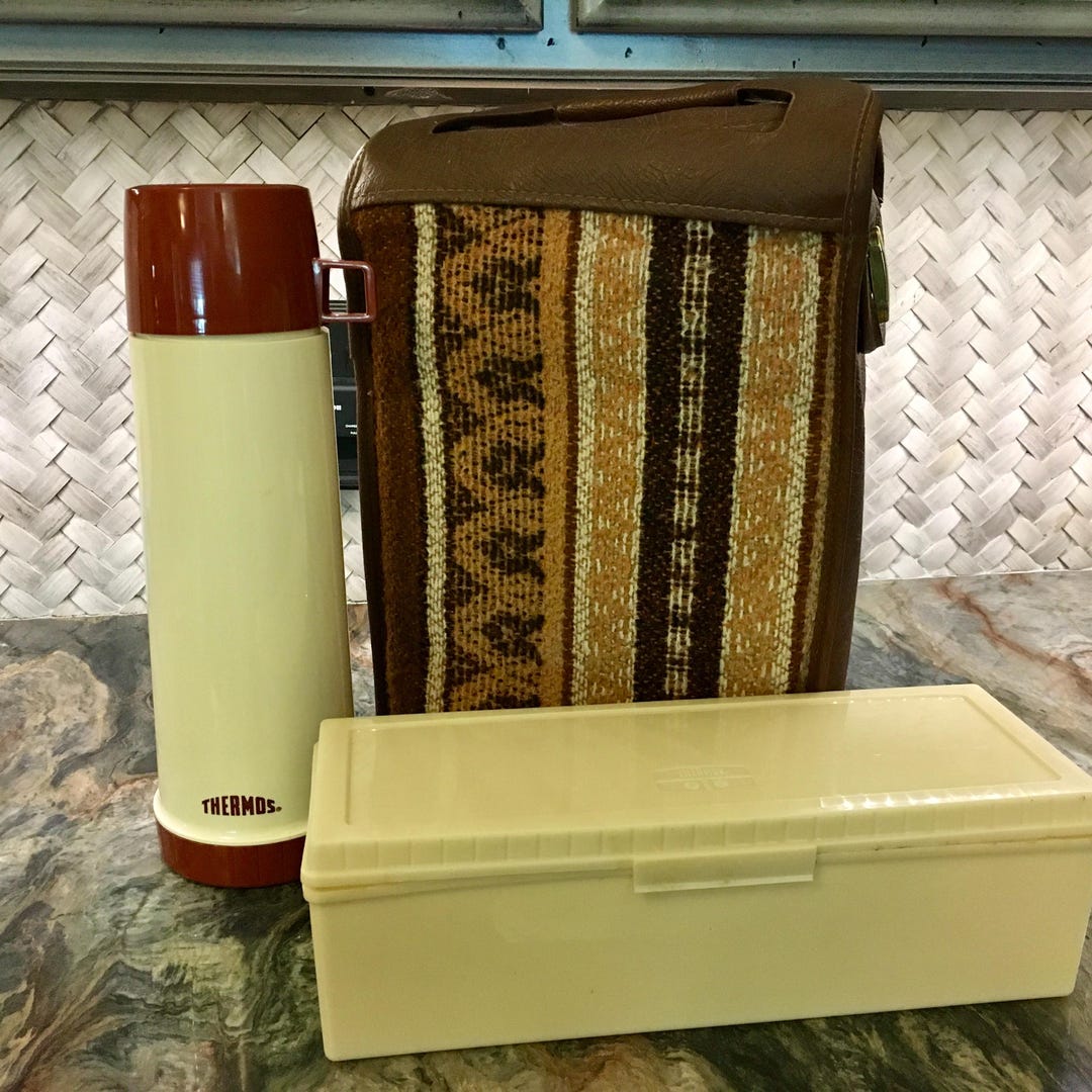 Vintage 1970s Thermos Retro Picnic Travel Bag Sandwich Lunchbox Brown ...