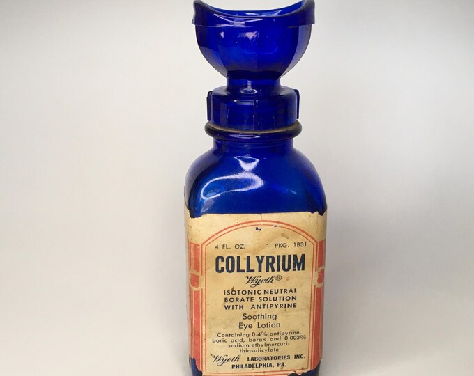 Vintage Wyeth Collyrium Soothing Eye Lotion W Eye Cup Blue Glass 4 Oz ...