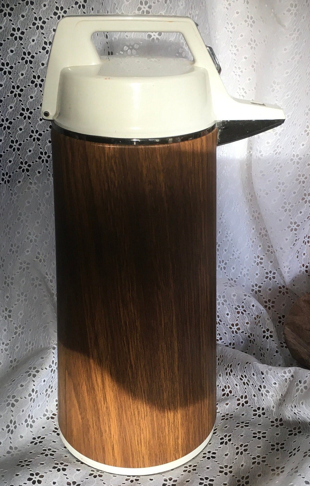 Large Vintage Everest Wood Grain Thermos Coffee Tea Service Hot Cold ...