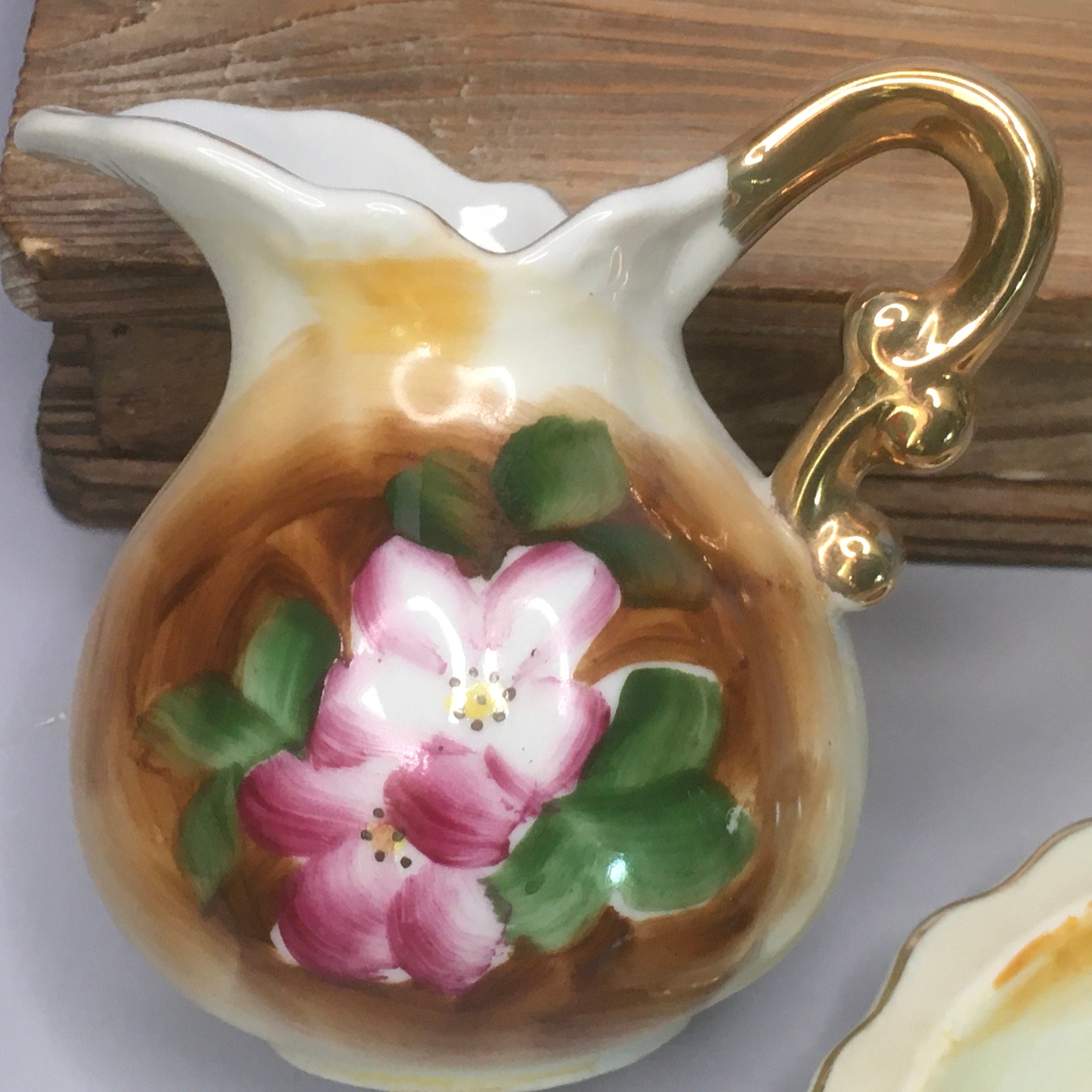 Vintage Mini Porcelain Pitcher & Basin Enesco E2359 Fruit Bowl Flowers ...