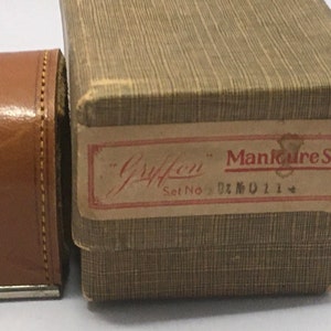 Vintage Griffon Manicure Set in Original Box Brown Rollup Brown Leather ...