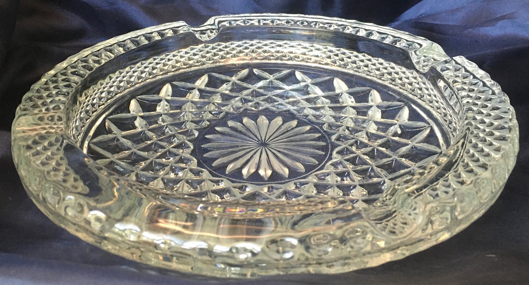 Large Ashtray Anchor Hocking Wexford Diamond Point Cut Clear Glass ...