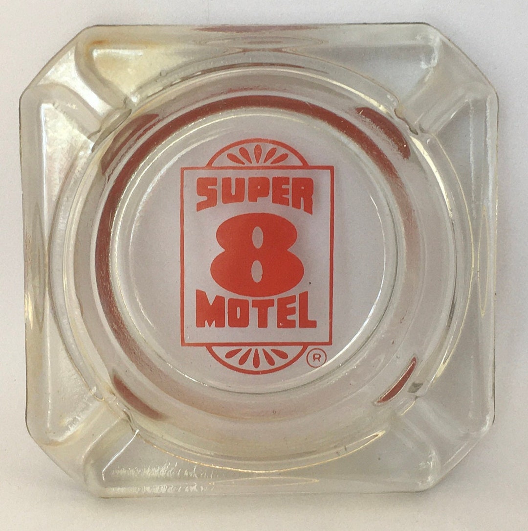 Vintage Super 8 Motel Brand Red Logo Clear Glass Red Graphics Ashtray ...