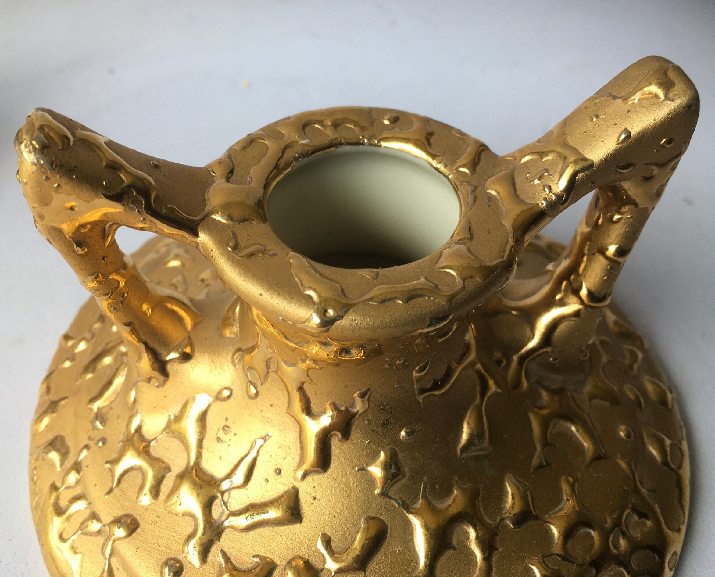 Pair Porcelain Weeping Gold 22 K Hand Decorated Weeping Bright Gold USA ...