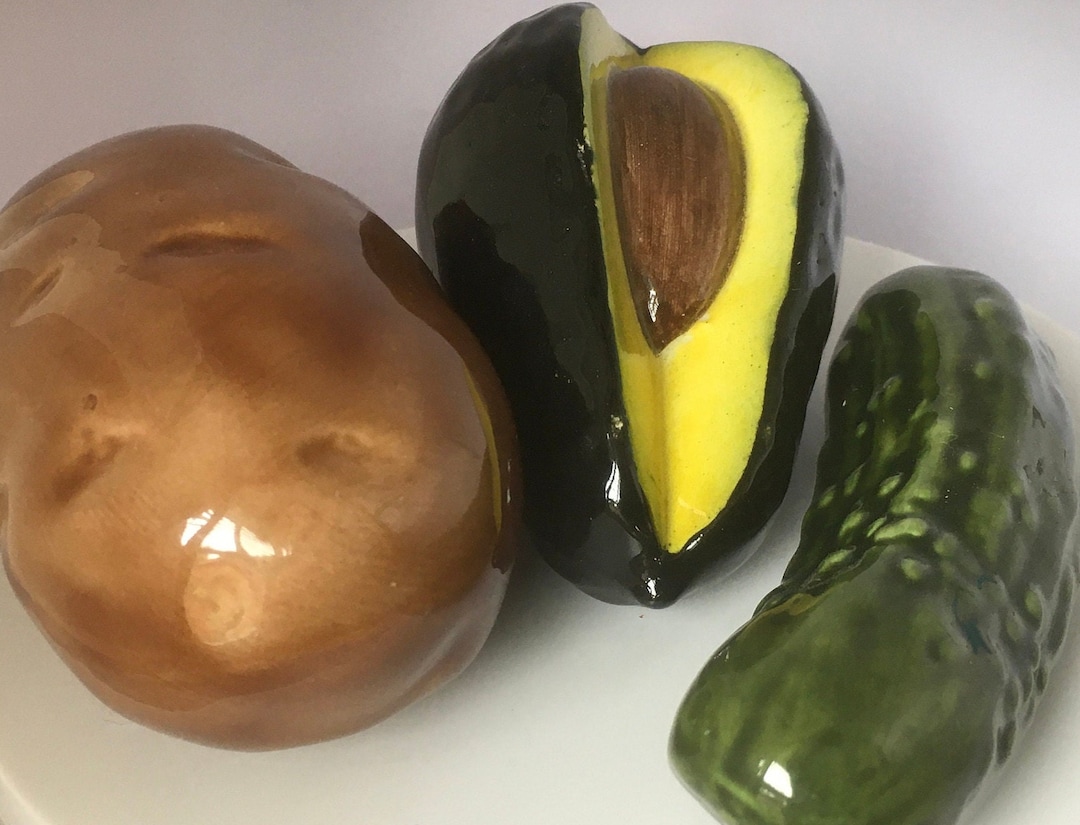 Realistic Ceramic Artificial Food Produce Painted Pickle Potato Avocado ...