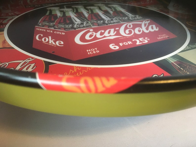Coca Cola Round Tin Serving Tray Rolling Tray 1950's 6 Pack - 1998 Gold ...