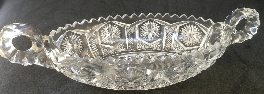 Imperial Glass Mogul Pattern Clear Glass Sawtooth Handled Relish Dish ...