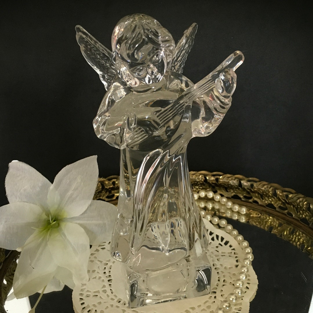 Mikasa Crystal Guardian Angel With Mandolin Stringed Instrument Herald ...