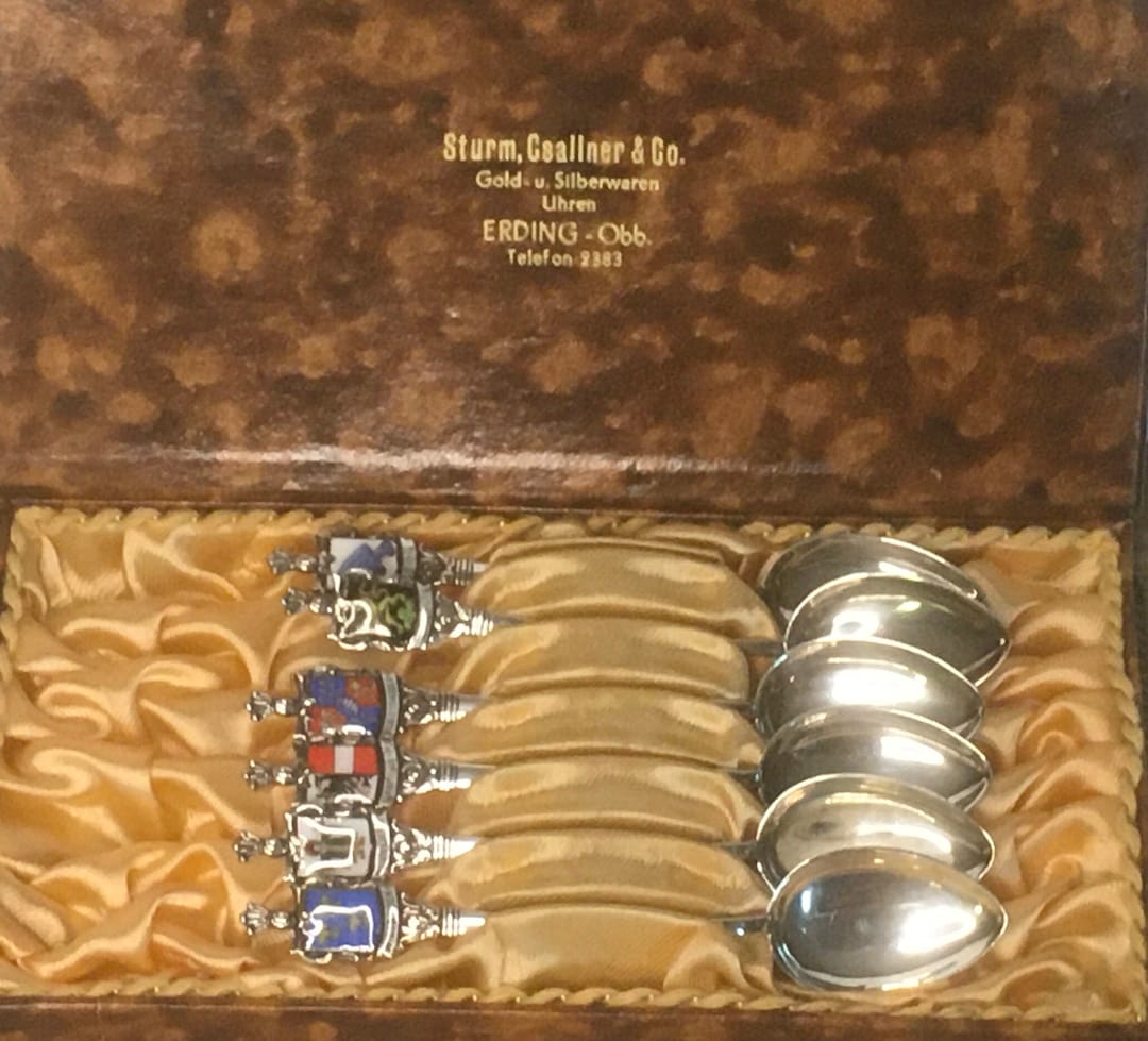 Sturm, Csallner & Co Silberwaren Set 800 Silver Mini Spoons With German ...