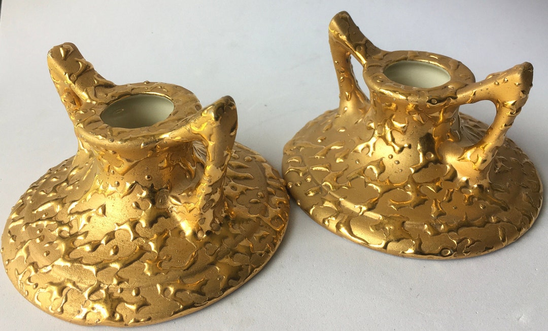 Pair Porcelain Weeping Gold 22 K Hand Decorated Weeping Bright Gold USA ...