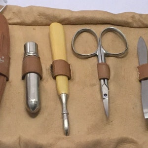 Vintage Griffon Manicure Set in Original Box Brown Rollup Brown Leather ...