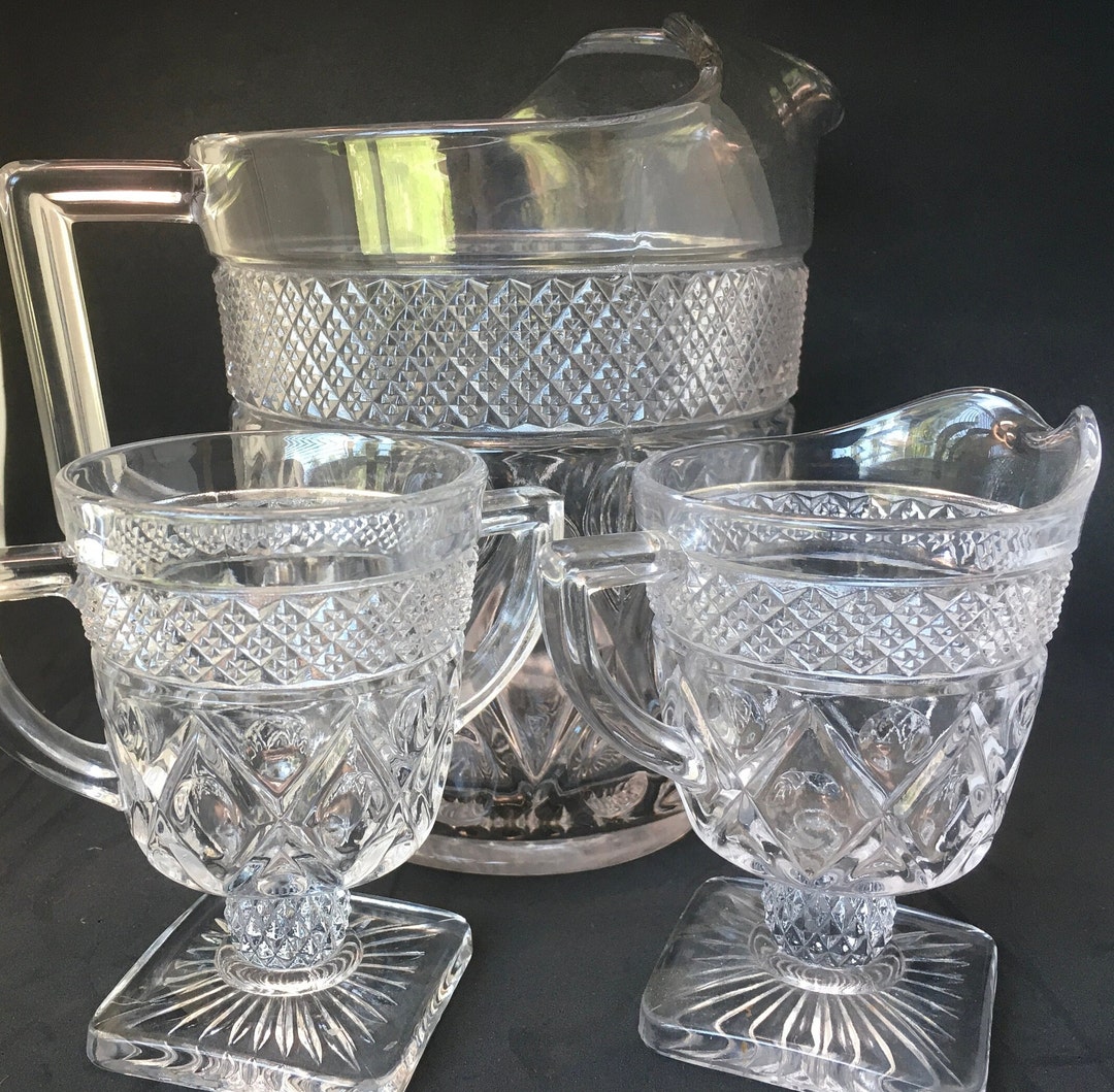 Cape Cod Glassware by Imperial Pitcher Sugar and Creamer Diamond Point ...