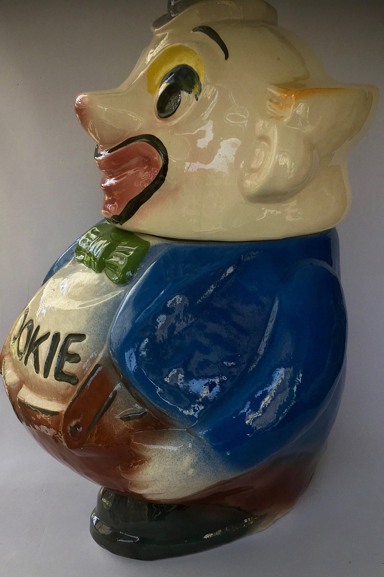 Maurice of Calif Chubby Clown Glossy Cookie Jar Black Top Hat Blue Coat ...