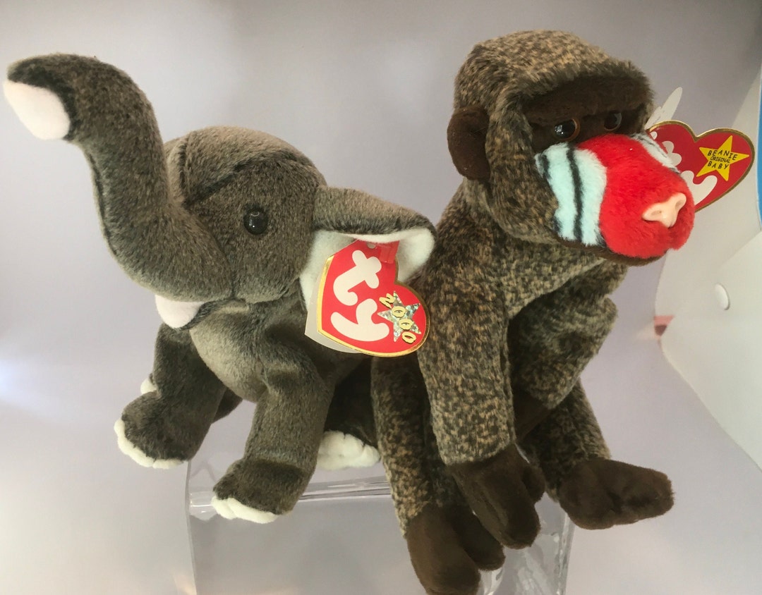 Vintage Ty Beanie Babies Trumpet Elephant and Cheeks Baboon Oakbrook ...