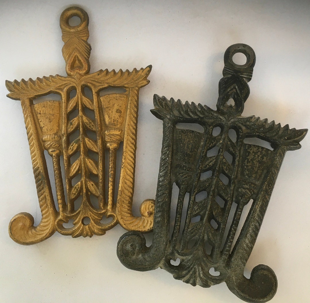 Vintage Wilton Heavy Cast Iron Footed Black Trivet & Bronze Color Metal ...